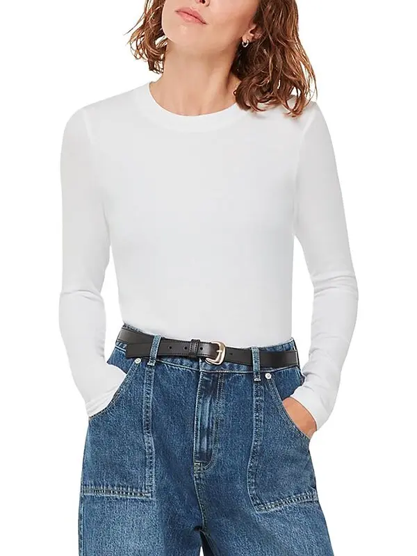 Whistles Essentials Ribbed Crewneck Top - White