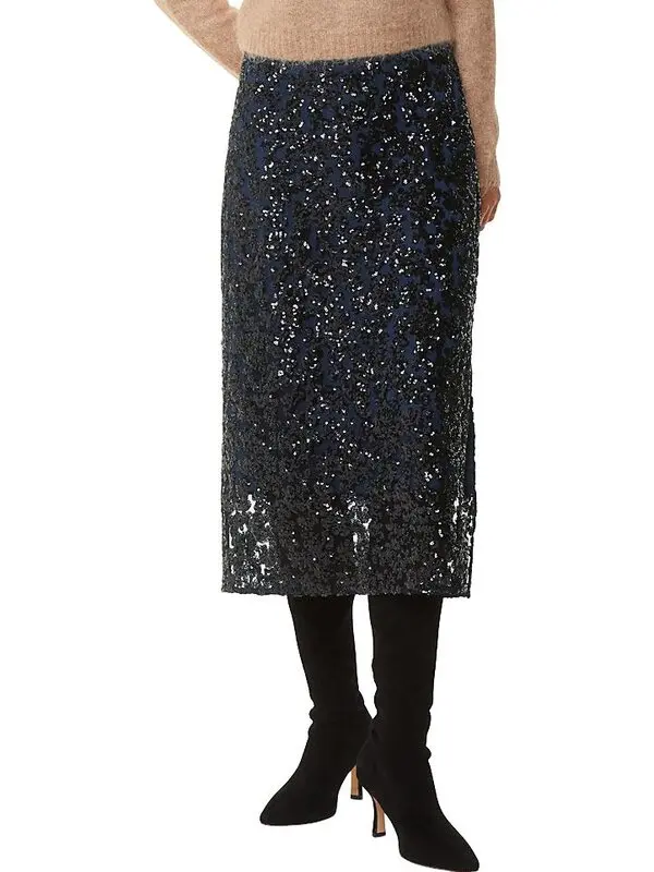 Whistles Floral Sequined Midi Skirt - Black/multi
