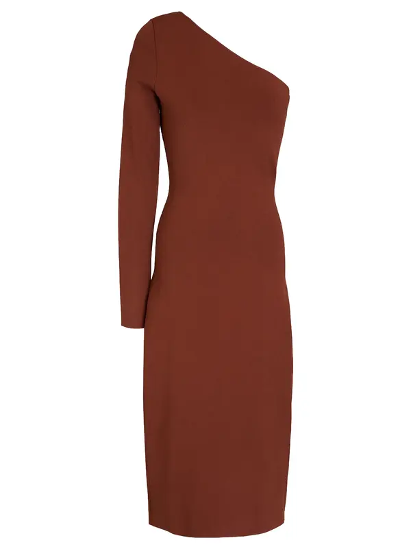 Victoria Beckham One-sleeve Stretch-knit Midi Dress - Brown
