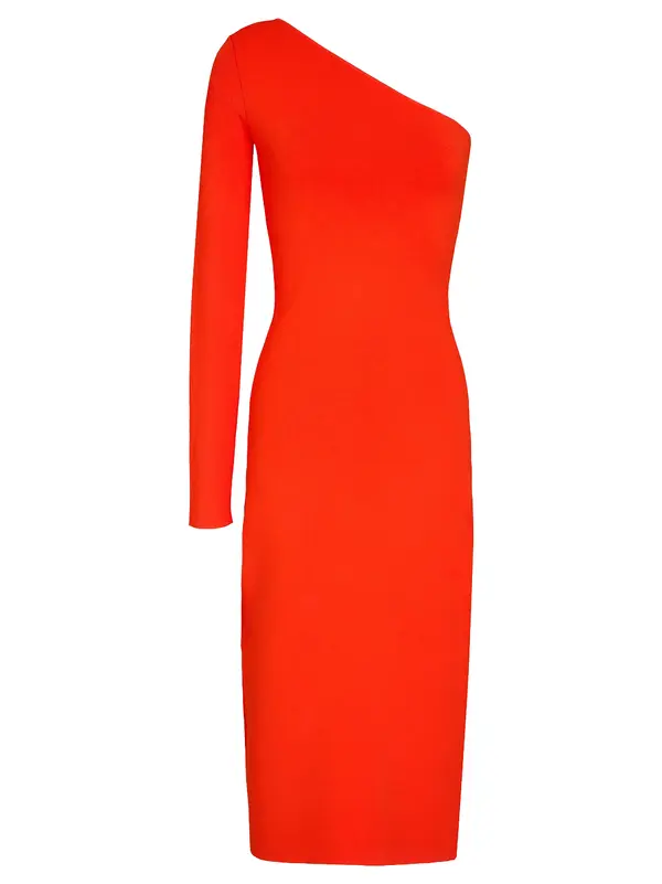 Victoria Beckham One-sleeve Stretch-knit Midi Dress - Tomato Red
