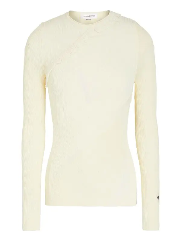 Victoria Beckham Ruffled Ribbed-knit Sweater - Cream