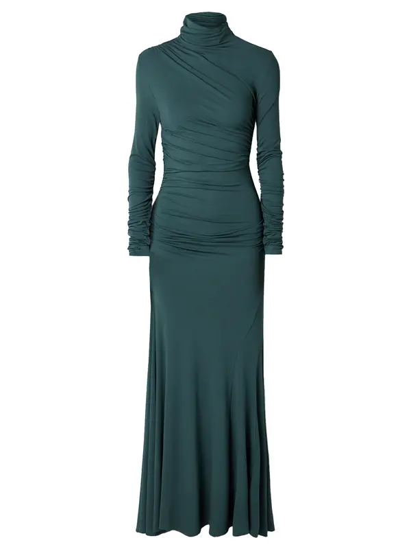 Tove Africa Ruched Turtleneck Maxi Dress - Blue