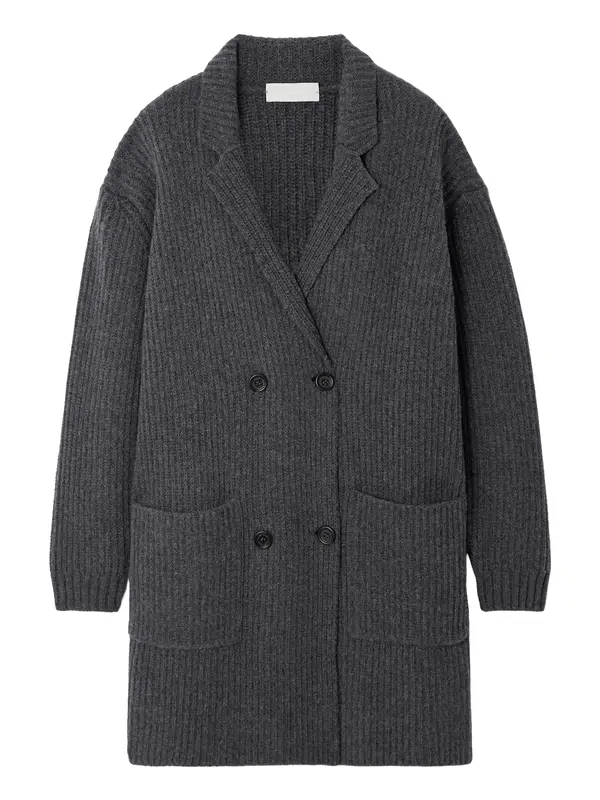 Falke Double-breasted Ribbed Wool Cardigan - Gray