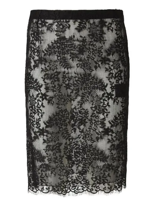 Saint Laurent Midi Lace Skirt - Black