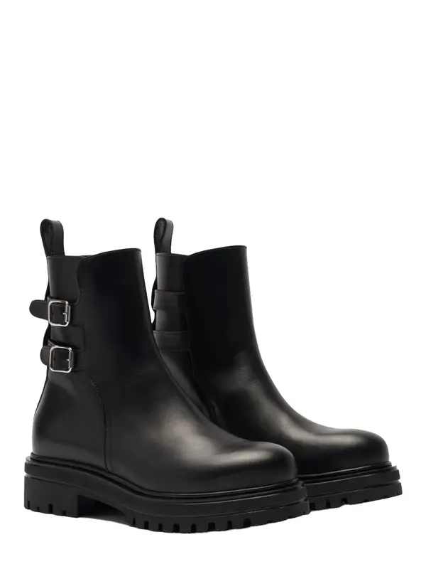 SCAROSSO Leather Biker Boots - Black