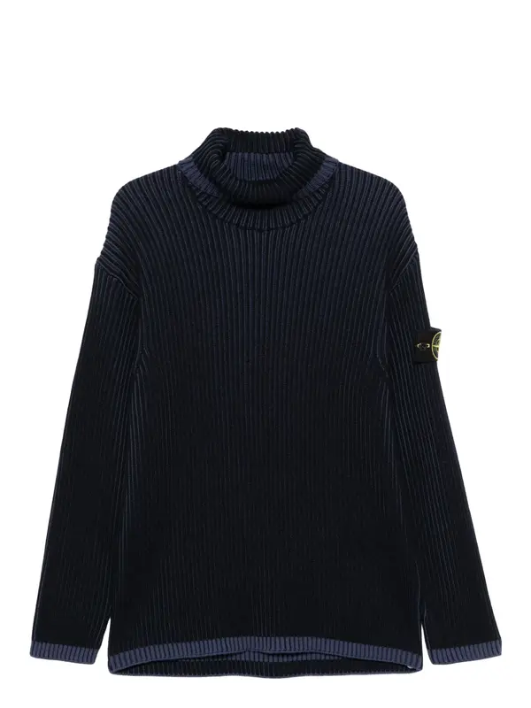 Stone Island Ribbed Roll Neck Sweater - Blue