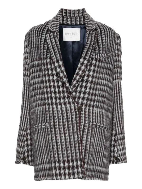 FORTE_FORTE Houndstooth Single-breasted Coat - Blue