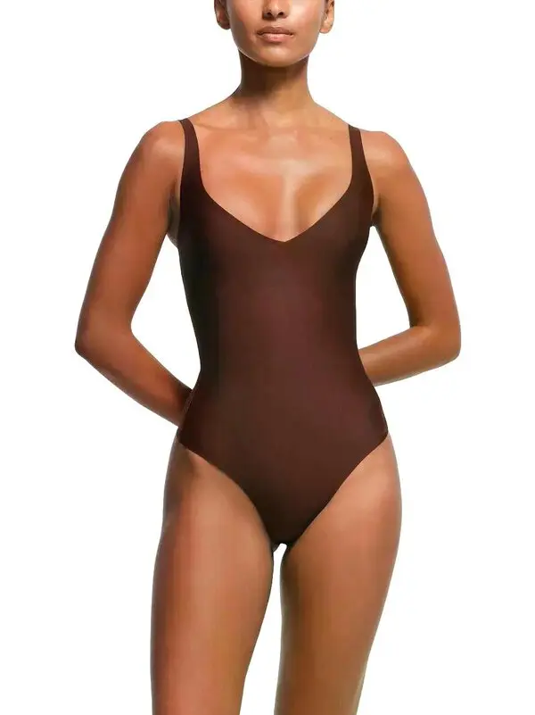 SKIMS Body Core Sculpt Plunge Thong Bodysuit - Cocoa