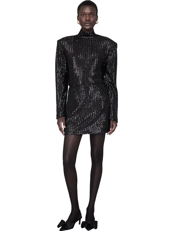 ANINE BING Tierra Skirt Checked Mini - Black Sequin
