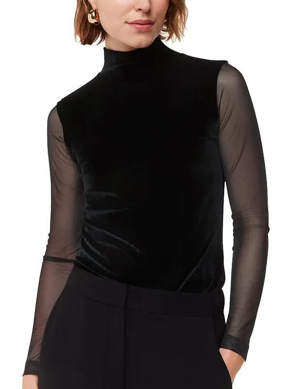 Whistles Velvet Mesh Sleeve Top - Black
