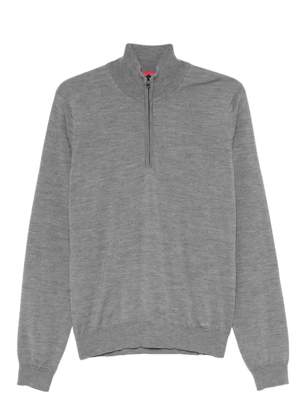 Hugo Zip-up Virgin Wool Sweater - Grey