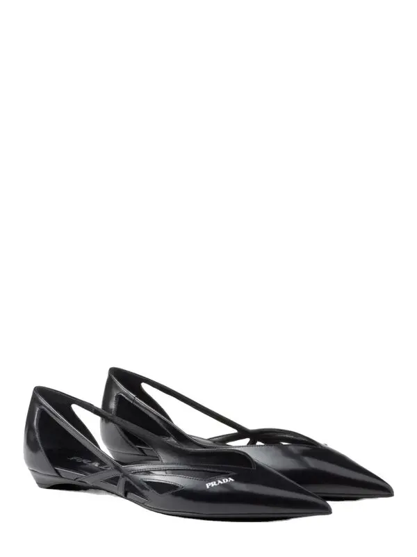 Prada Leather Cut-out Ballerinas - Black