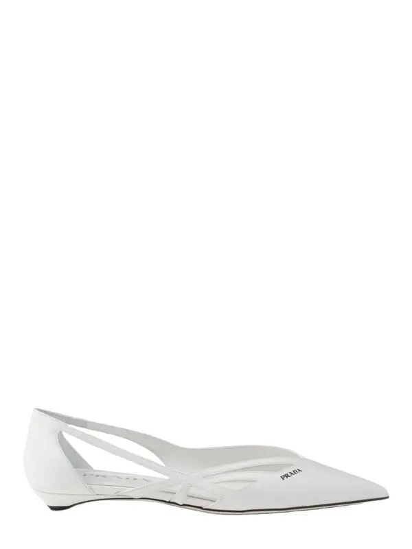 Prada Leather Cut-out Ballerina Shoes - White