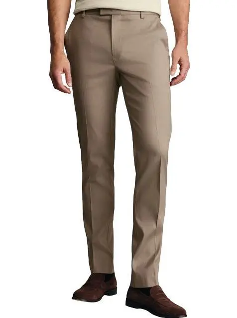 CHARLES TYRWHITT Slim Fit Smart Texture Trousers - Camel