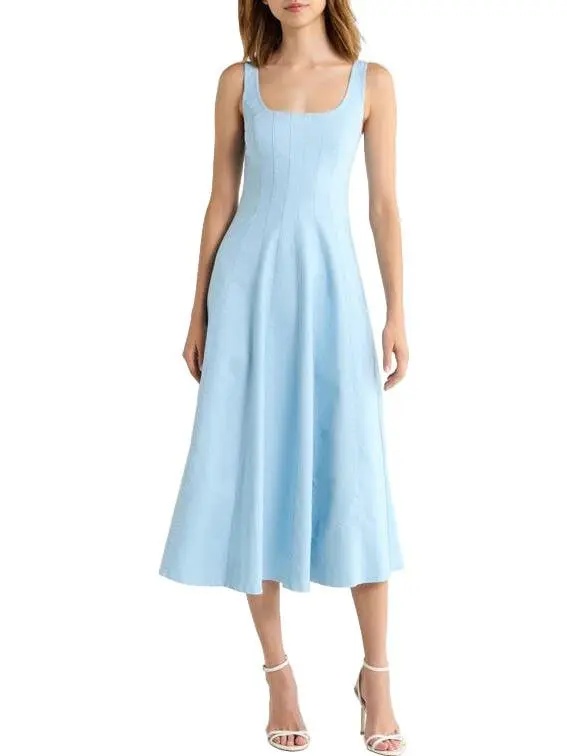 PETAL & PUP Una Fit & Flare Midi Dress - Blue