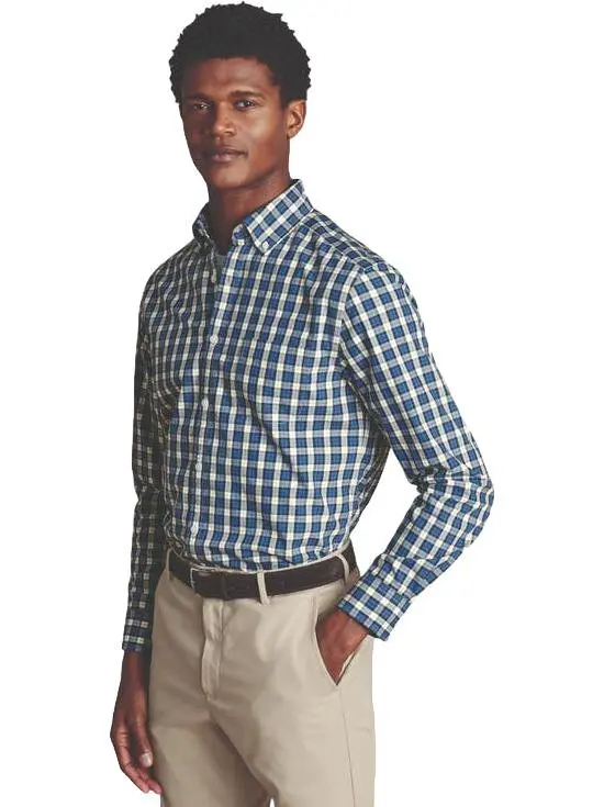 CHARLES TYRWHITT Slim Fit Plaid Check Non-iron Stretch Poplin Shirt - Ocean Blue