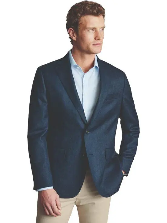 CHARLES TYRWHITT Slim Fit Twill Wool Jacket - Steel Blue