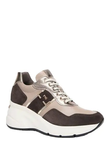 NEROGIARDINI Logo Strap Wedge Sneakers - Brown
