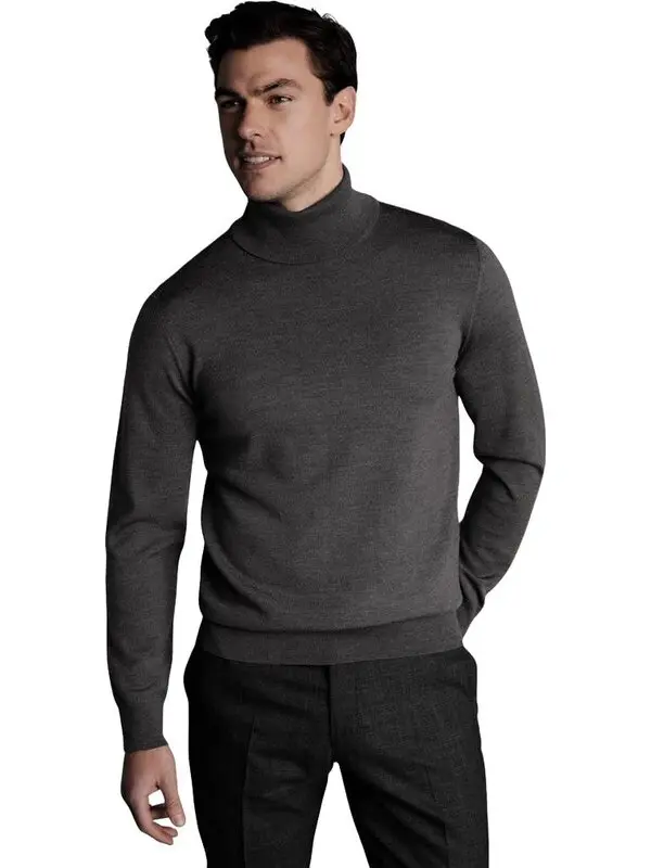 CHARLES TYRWHITT Merino Roll Neck Sweater - Gray