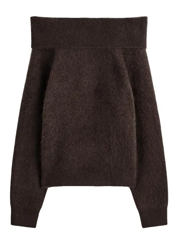 Cos Off-the-shoulder Merino Wool Sweater - Brown