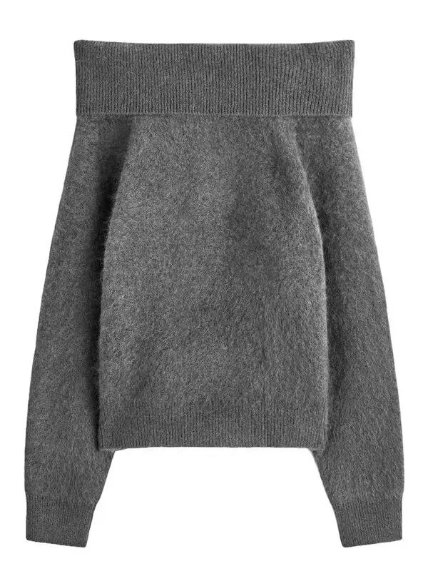 Cos Off-the-shoulder Merino Wool Sweater - Gray