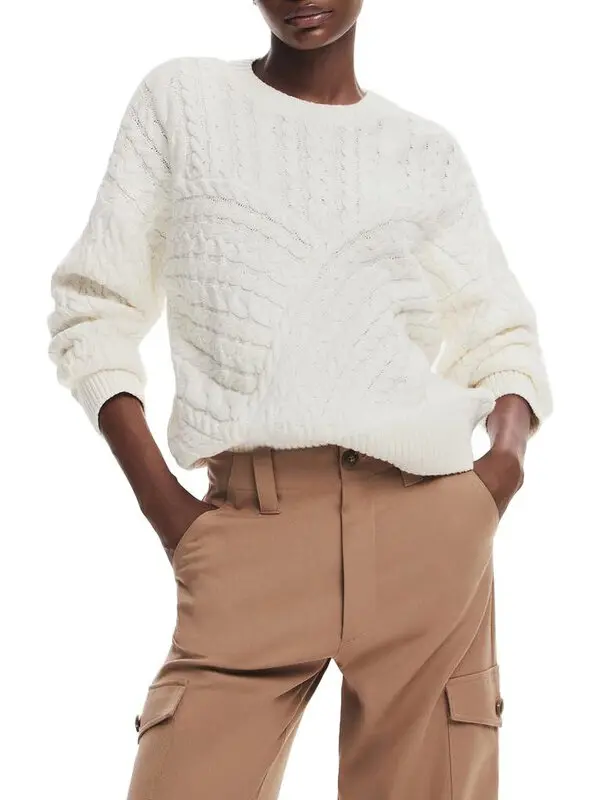 Desigual Exeter Cable Crewneck Sweater - White
