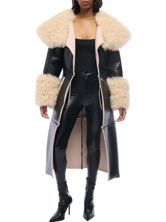 AZALEA WANG Faux Fur Trim Trench Coat - Black