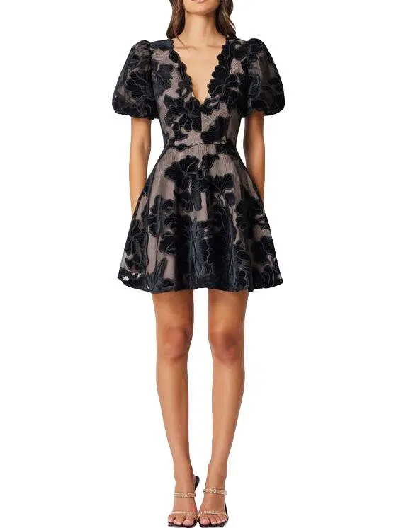 ELLIATT Zara Flower Appliqué Mini Dress - Black