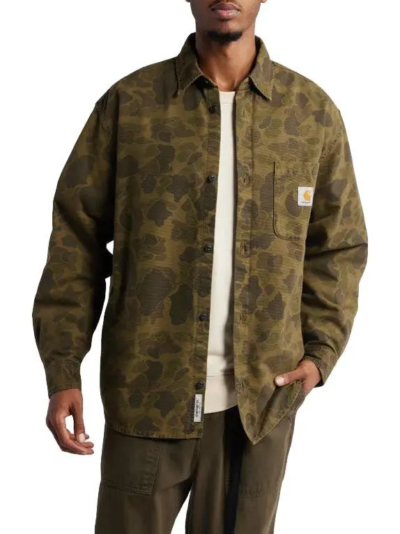 Carhartt Work In Progress Camo Duck Cotton Canvas Button-up Shirt - Duck Green Green Garment Dyed