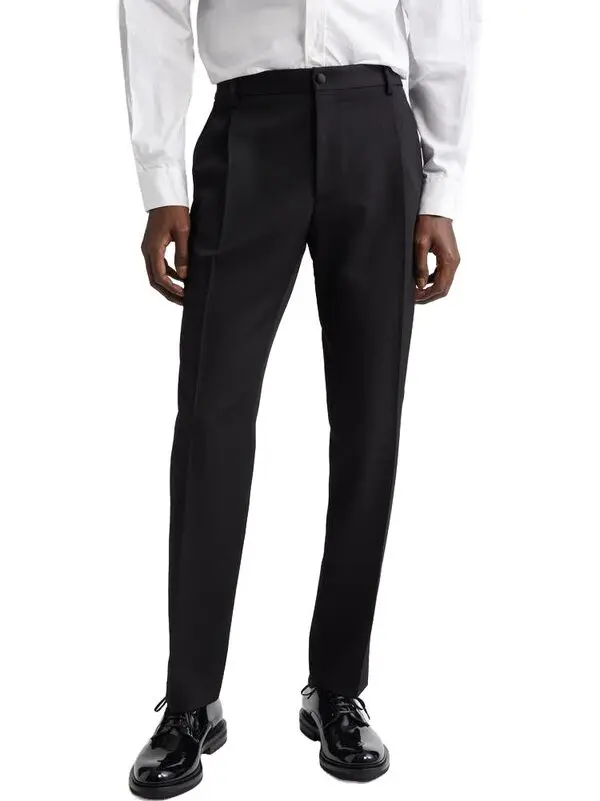 Dolce & Gabbana Classic Wool Blend Gabardine Tuxedo Pants - N0000 Nero