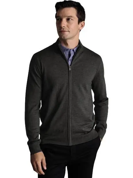 CHARLES TYRWHITT Pure Merino Full Zip Through Cardigan - Grey