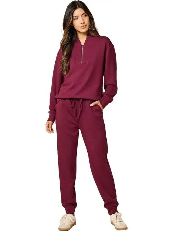 SOFTIES Athleisure Dreamtech 1/4 Zip Jogger Set - Cherry Cola