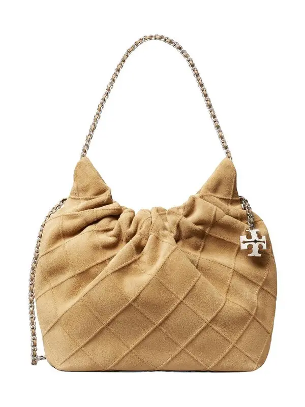 Tory Burch Fleming Suede Mini Hobo - Stone