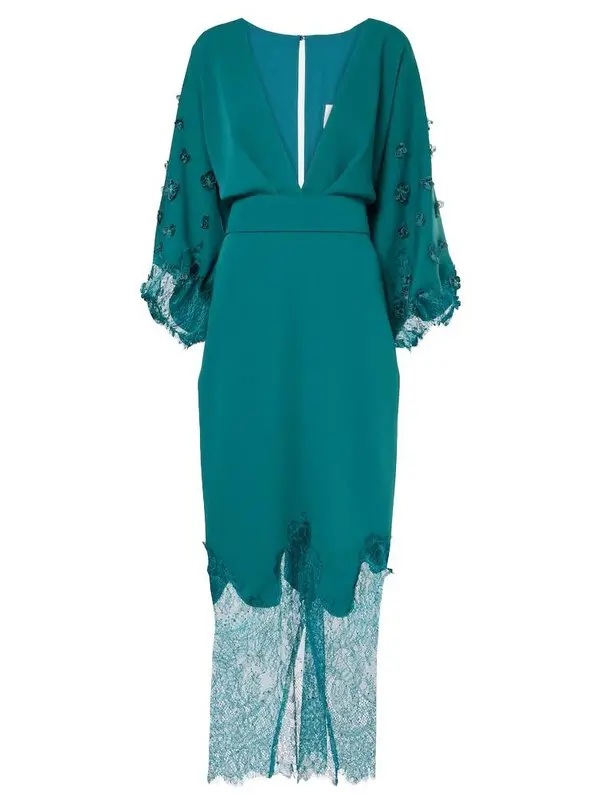 Costarellos Lace-trimmed Draped Midi Dress - Blue