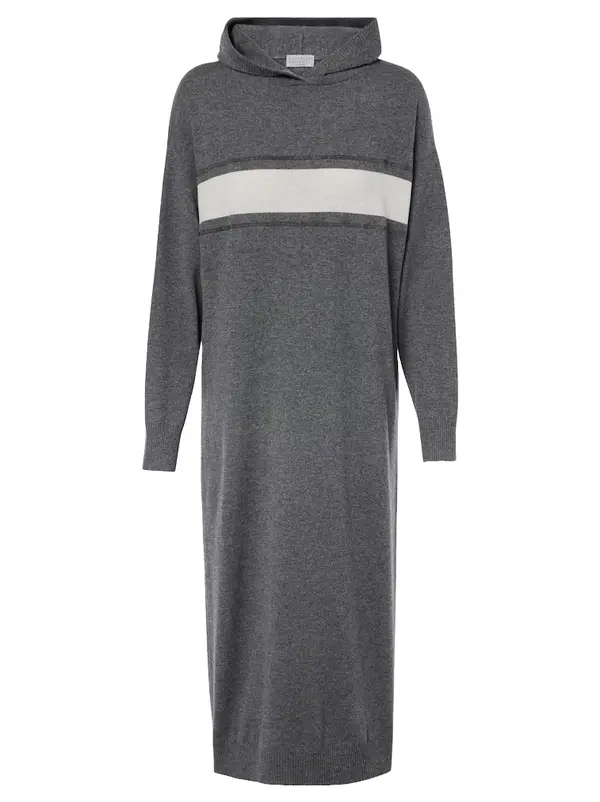 Brunello Cucinelli Wool-blend Hooded Midi Dress - Grey