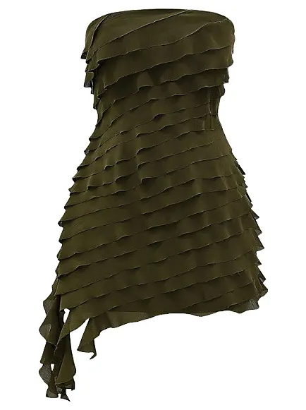 MISTRESS ROCKS Ruffled Asymmetric-hem Georgette Mini Dress - Olive