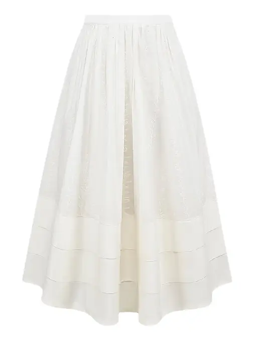 House Of Cb Augustine Embroidered Cotton Midi Skirt - White