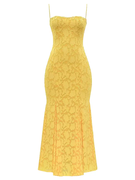 House Of Cb Joan Lace-up Lace Maxi Dress - Apricot