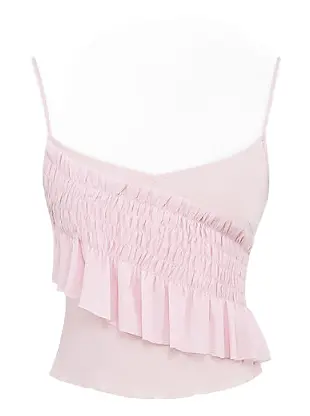 MISTRESS ROCKS Shirred-panel Ruffled-trim Cami Top - Pink