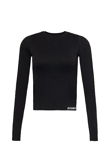 ADANOLA Seamless Logo-waistband Stretch-woven Top - Black