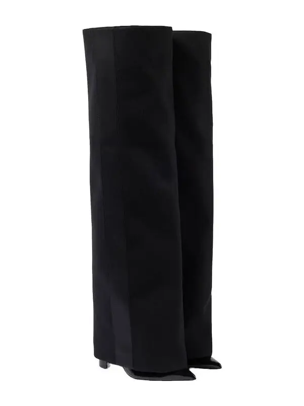 Sacai Leather-trimmed Melton Knee-high Boots - Black