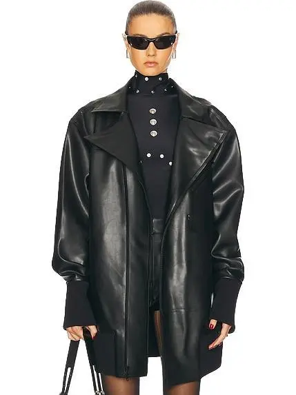 Norma Kamali Oversized Moto Jacket In Faux Leather - Black