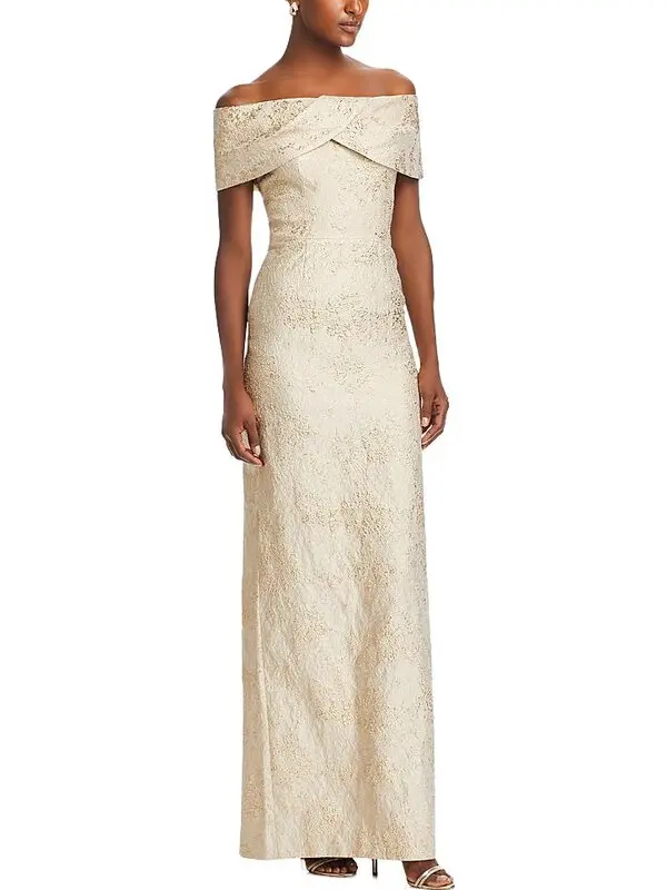 Rickie Freeman For Teri Jon Metallic Jacquard Gown - Gold