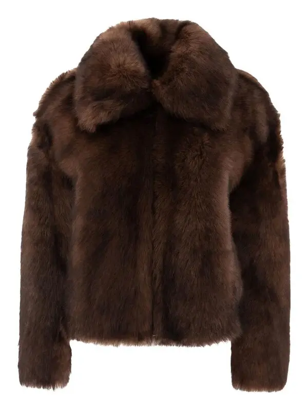 B&W Shearling Short Coat - Brown