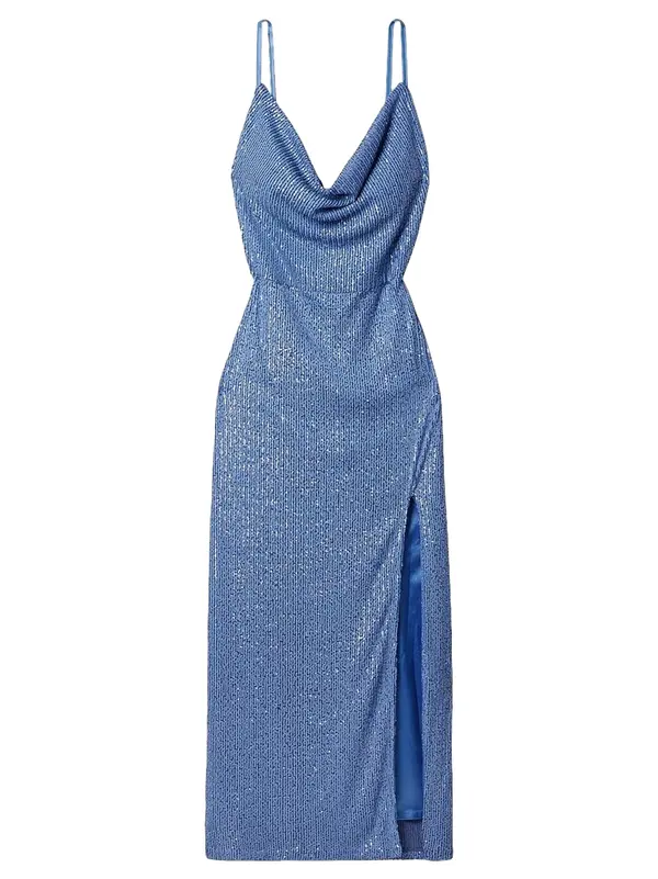 IN THE MOOD FOR LOVE Yuna Draped Sequined Tulle Gown - Light Blue