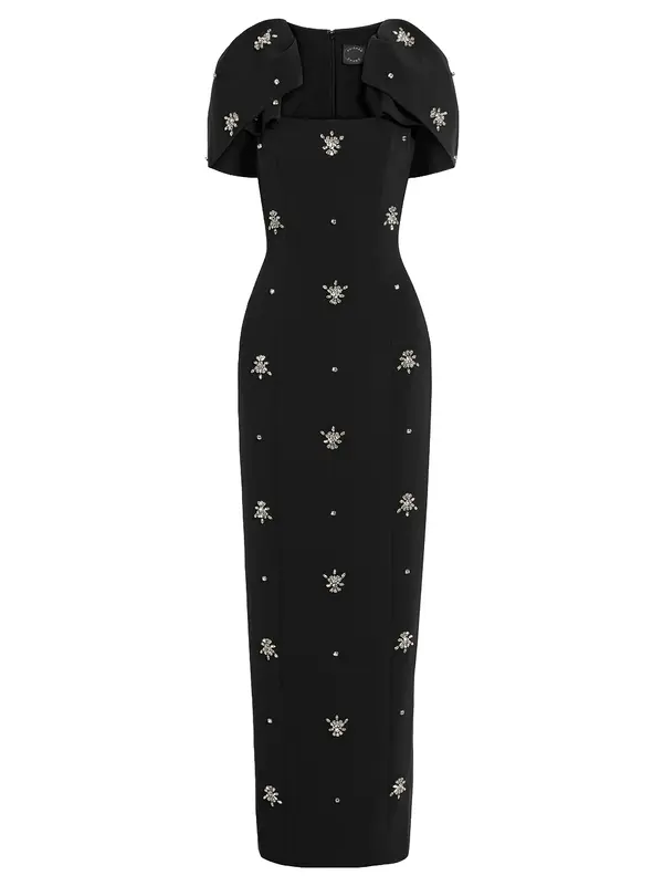 Huishan Zhang Adelaide Cape-effect Crystal-embellished Crepe Gown - Black