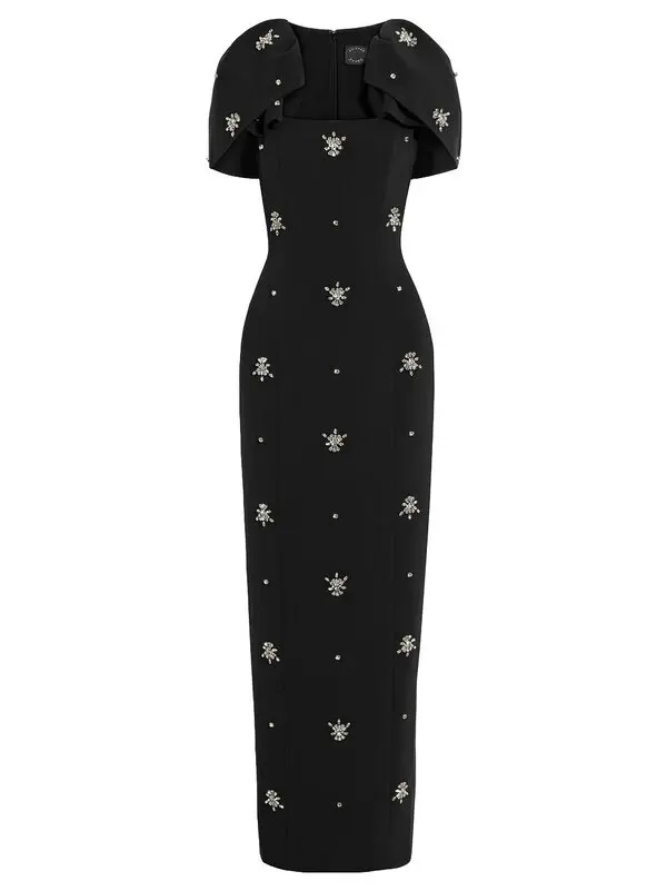 Huishan Zhang Adelaide Cape-effect Crystal-embellished Crepe Gown - Black