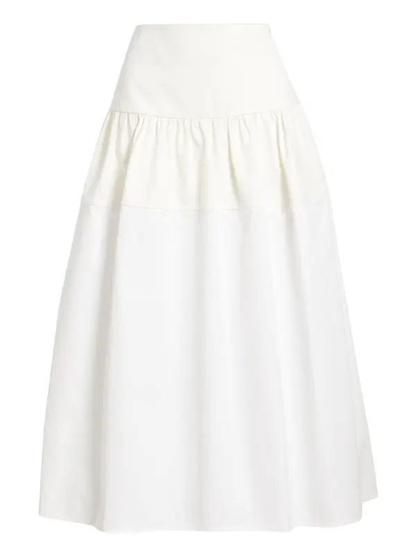 JIL SANDER Tiered Cotton-twill And Cotton-poplin Midi Skirt - White