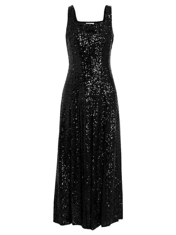 HVN Sequined Tulle-paneled Midi Dress - Black