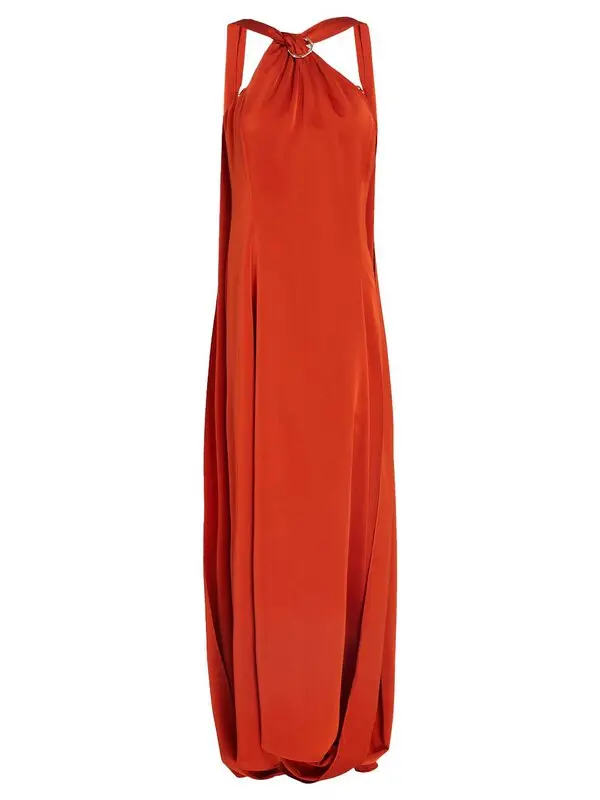 Halston Embellished Draped Satin Gown - Tan